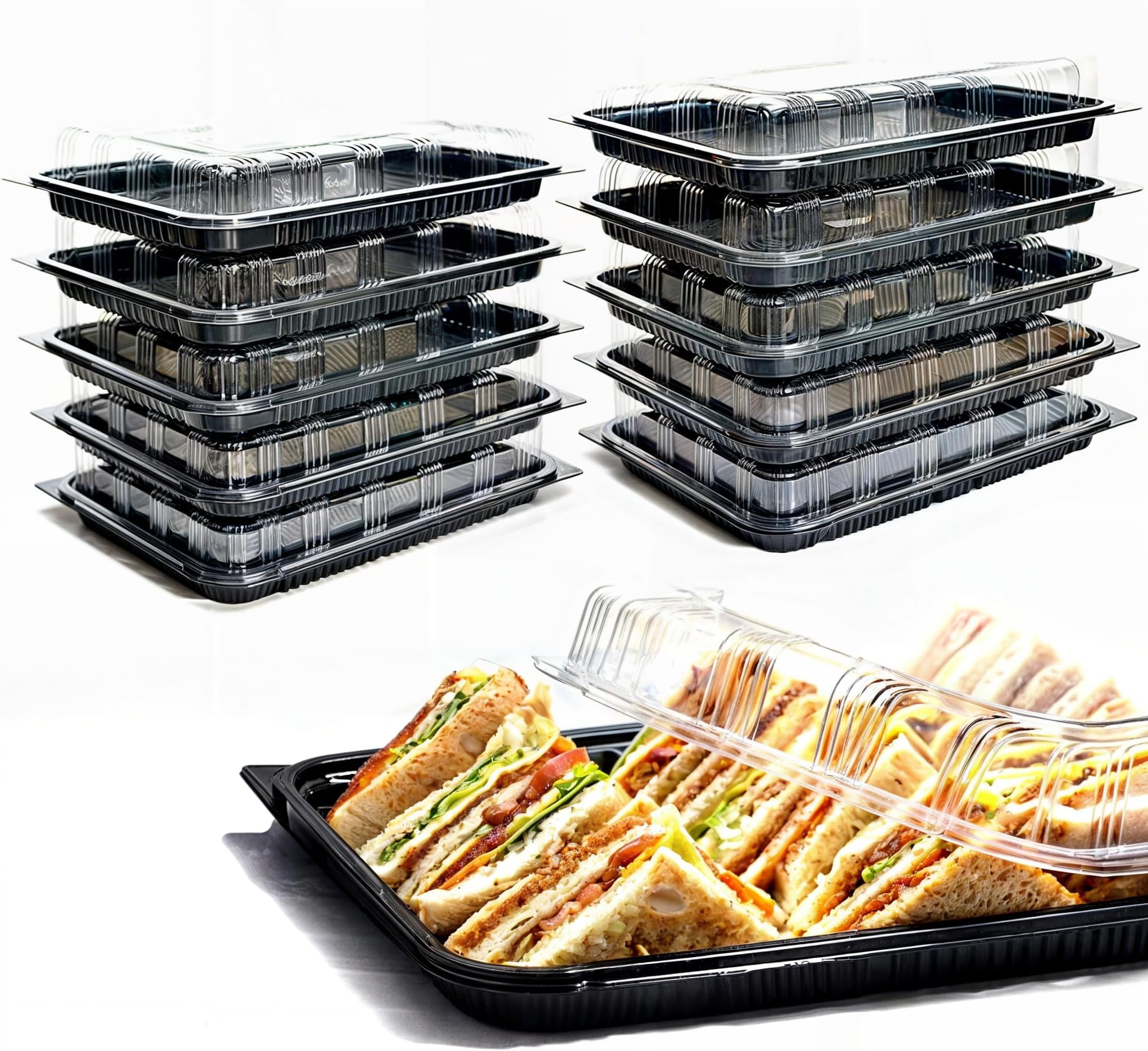 HIYAA Sandwich Platter Trays With Lids, Pack of 12 Reusable Plastic ...