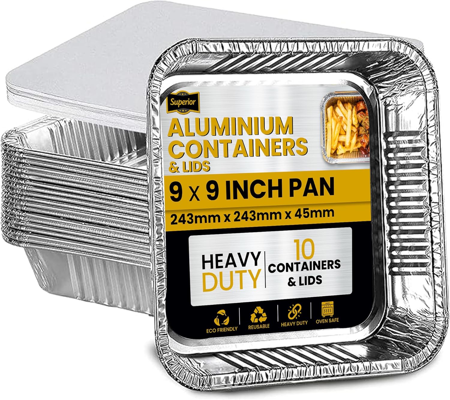 Superior 10-Pack Aluminium Foil Trays with Paper Lids, Heavy Duty ...
