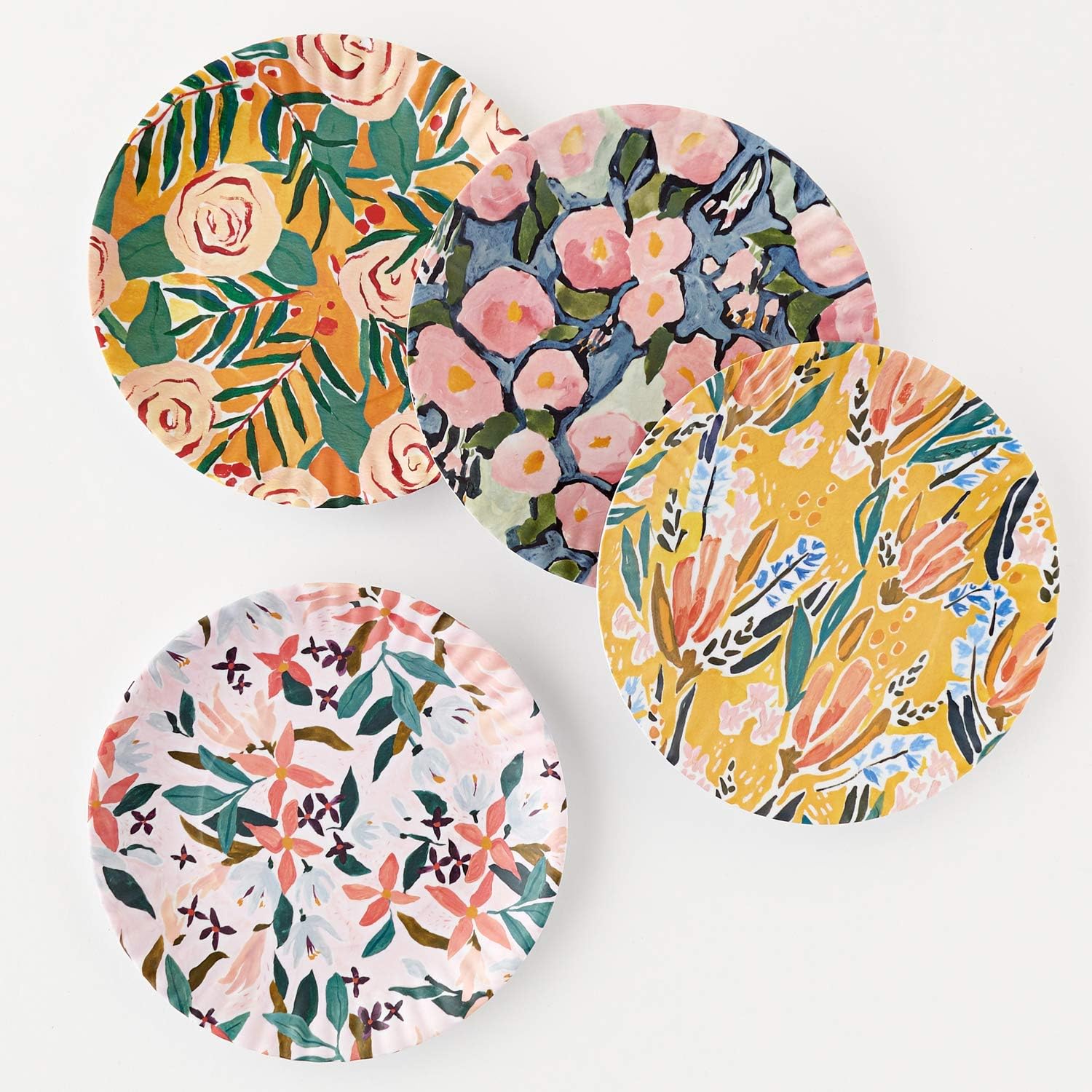 Amazon.com | Floral Watercolor Melamine Plates - Set of 4: Dinner Plates