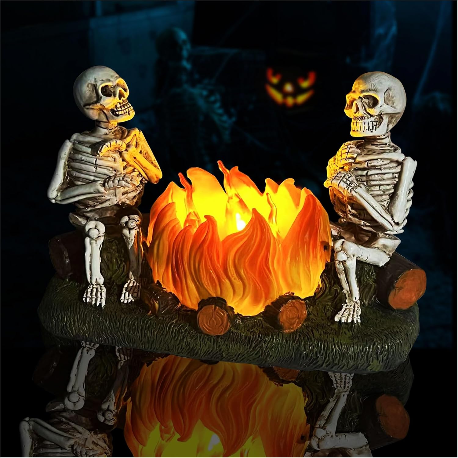 Amazon.com: Htscudtg Halloween Skeleton with Pumpkin Campfire ...