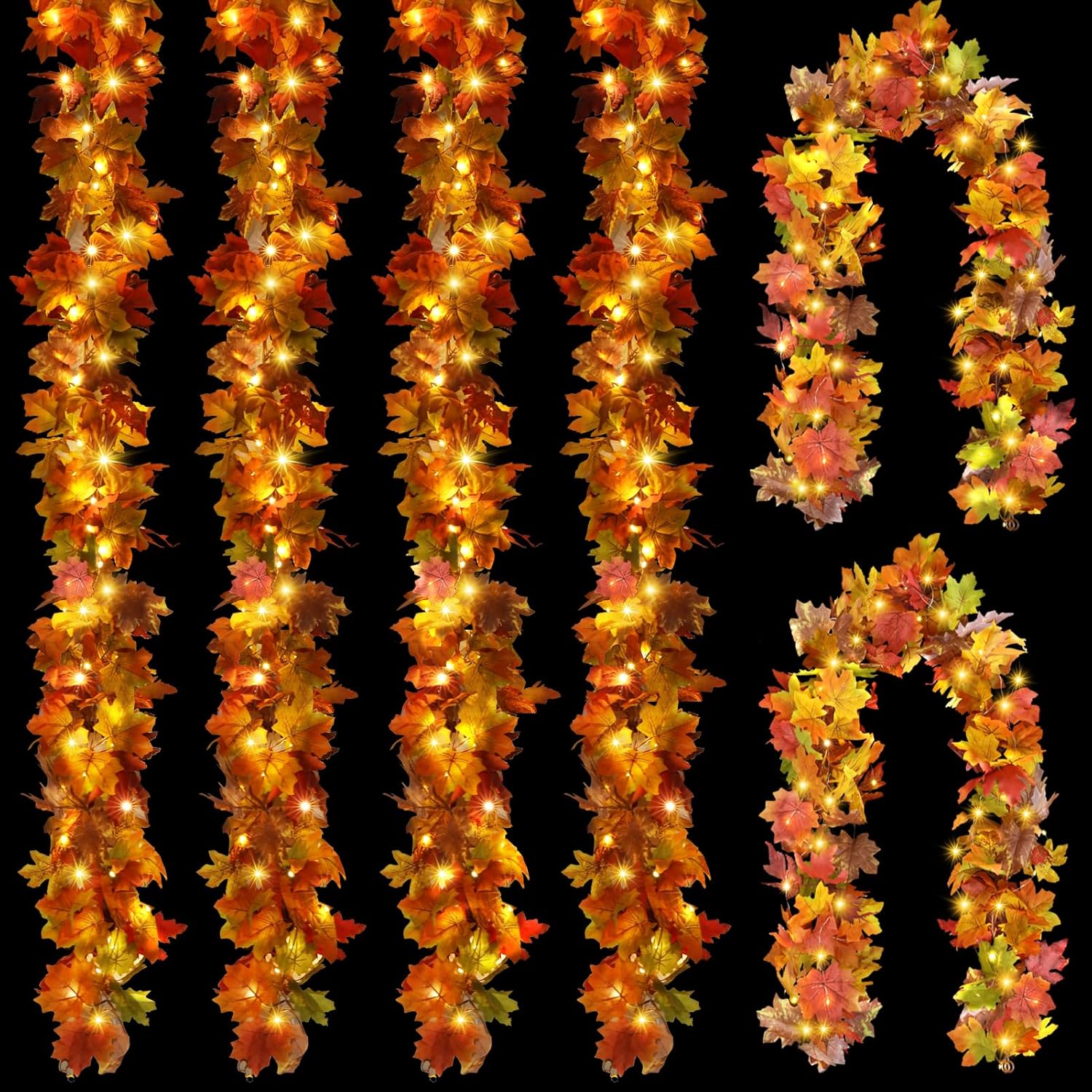 Amazon.com: 6PCS Fall Garland with Light, 5.9Ft/Pcs Fall Leaves Decor ...