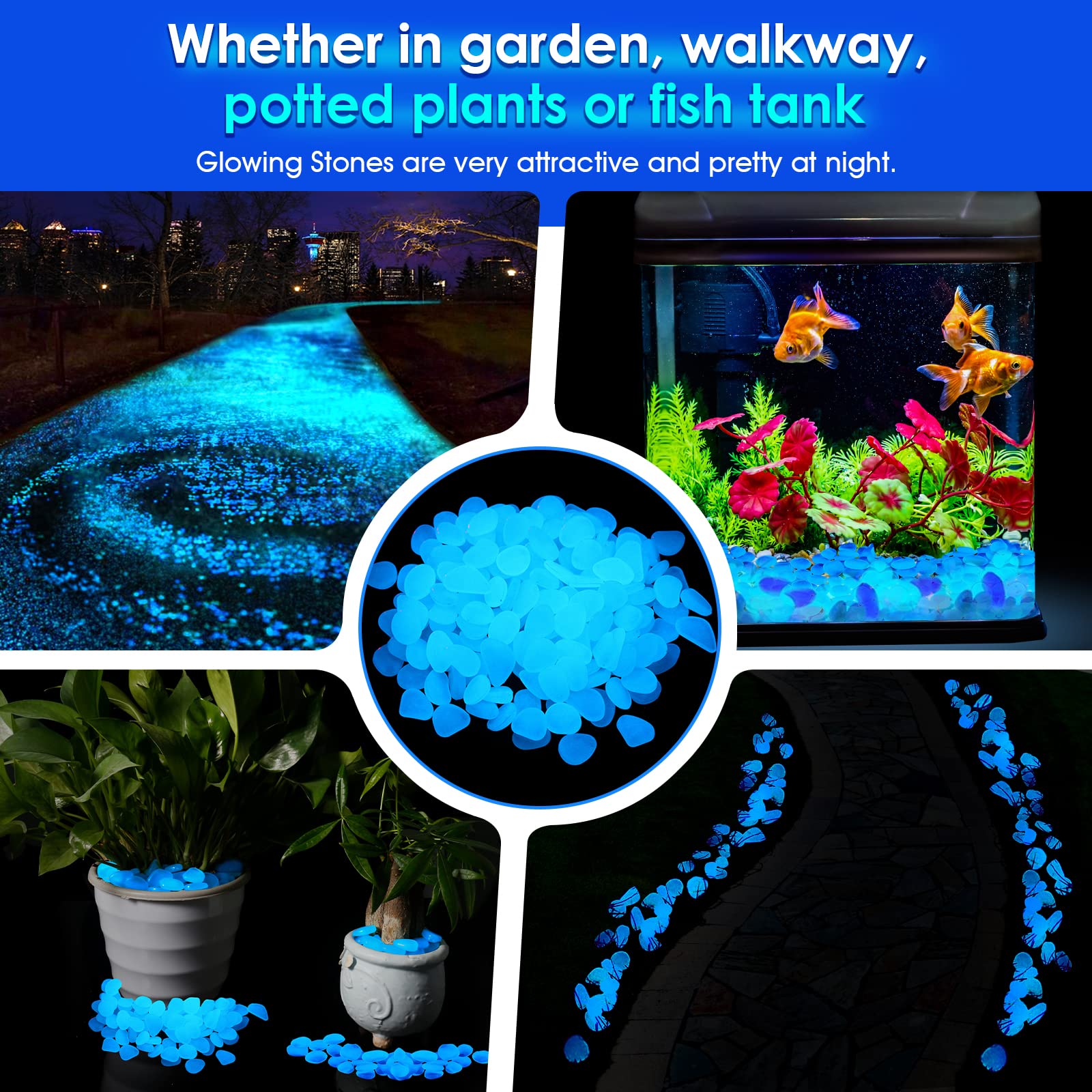 Blue Stones For Garden Glow Rocks 200 Glow In The Dark Pebbles Magic ...
