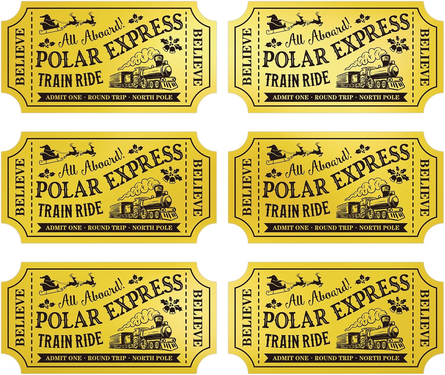 Amazon.com: 240 Pcs Gold Foil Polar Express Believe Tickets North Pole ...