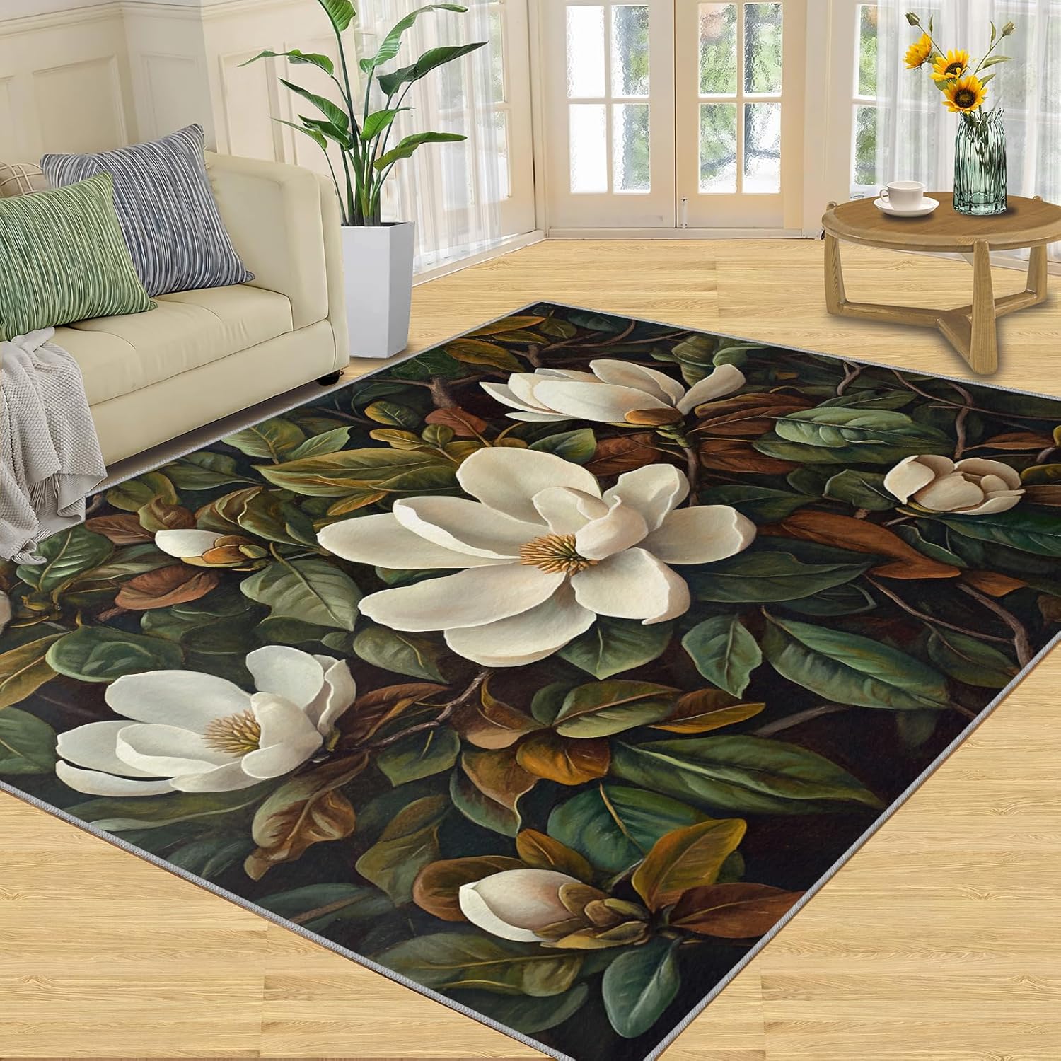Amazon.com: Magnolia Rugs for Bedroom - 6x8 Rug, White Magnolia Area ...