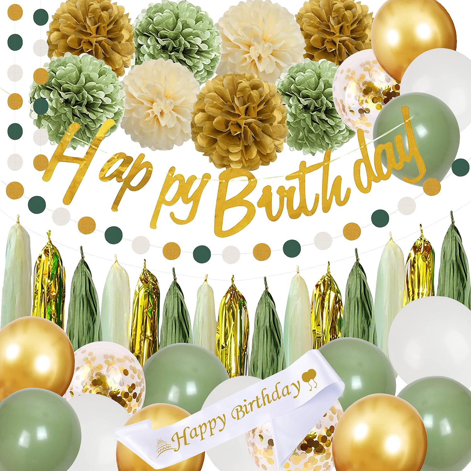 Amazon.com: Sage Green Birthday Party Decorations with Happy Birthday ...