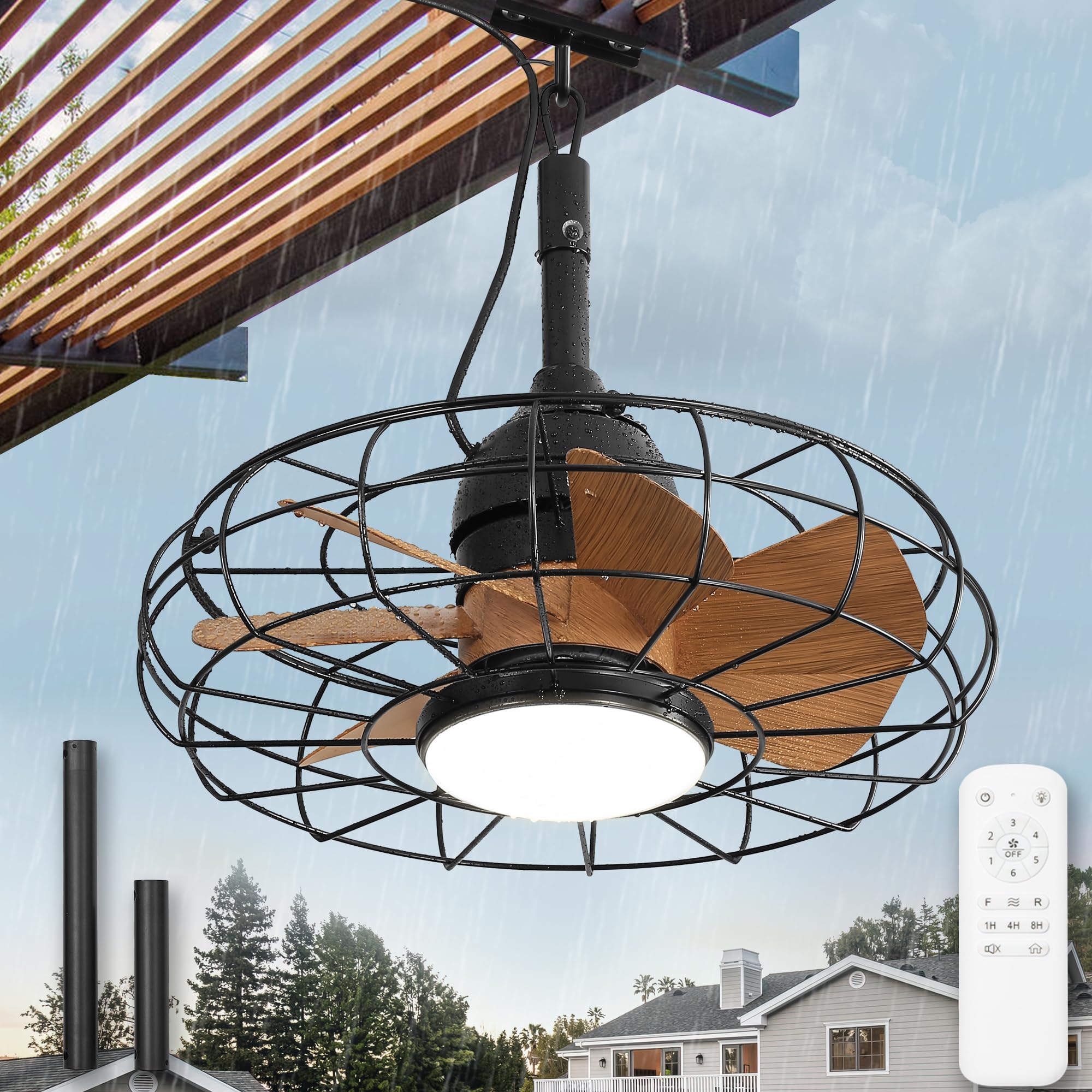 LEDIARY Outdoor Ceiling Fans with Lights, IP65 Waterproof Gazebo Fan ...