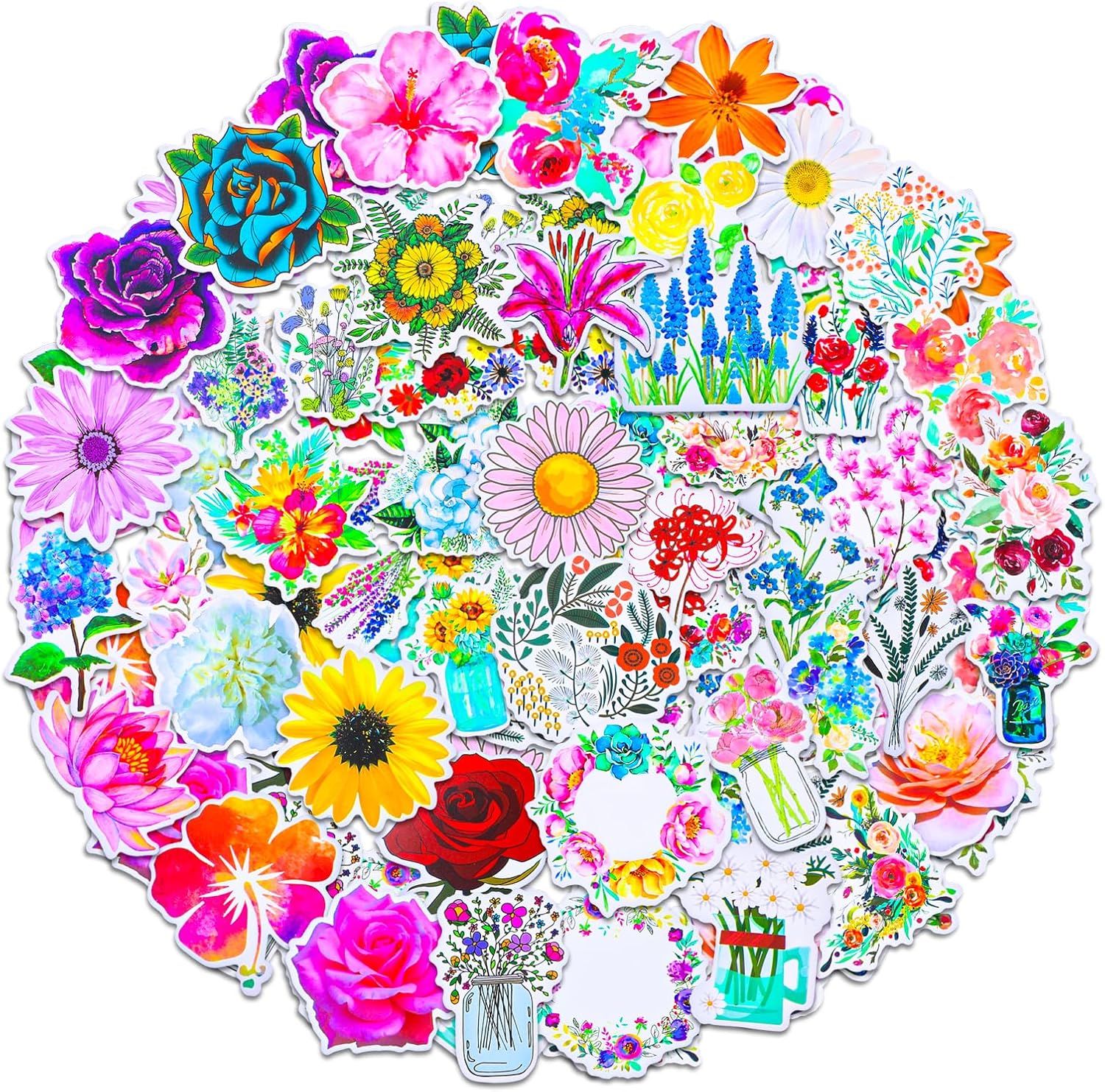 Amazon.com: YUXIANLB 50 PCS Flower Stickers, Cute Floral Sticker Pack ...