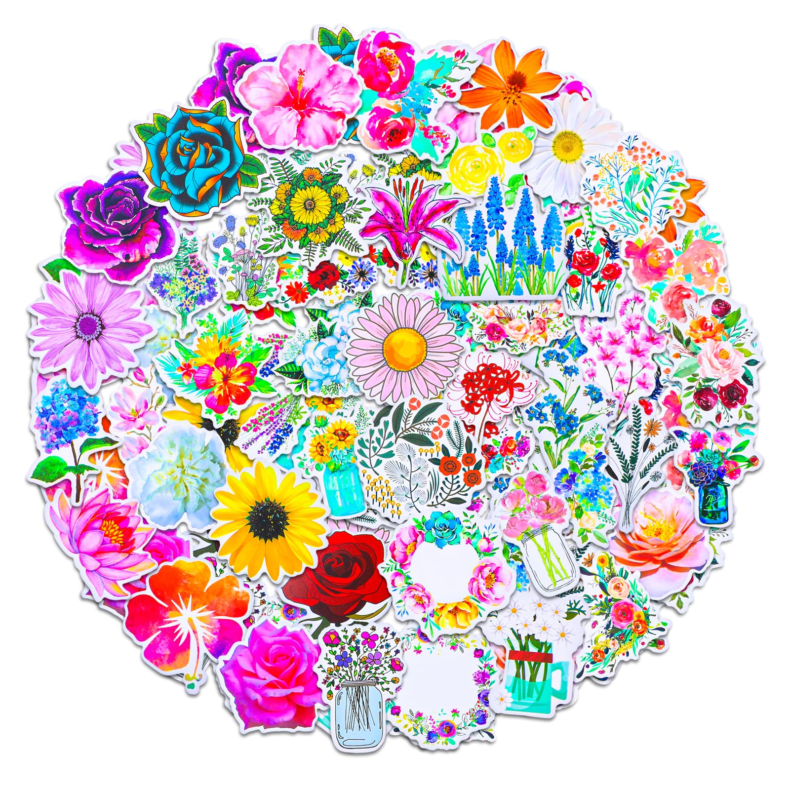 YUXIANLB 50 PCS Flower Stickers, Cute Floral Sticker Pack for Teens ...