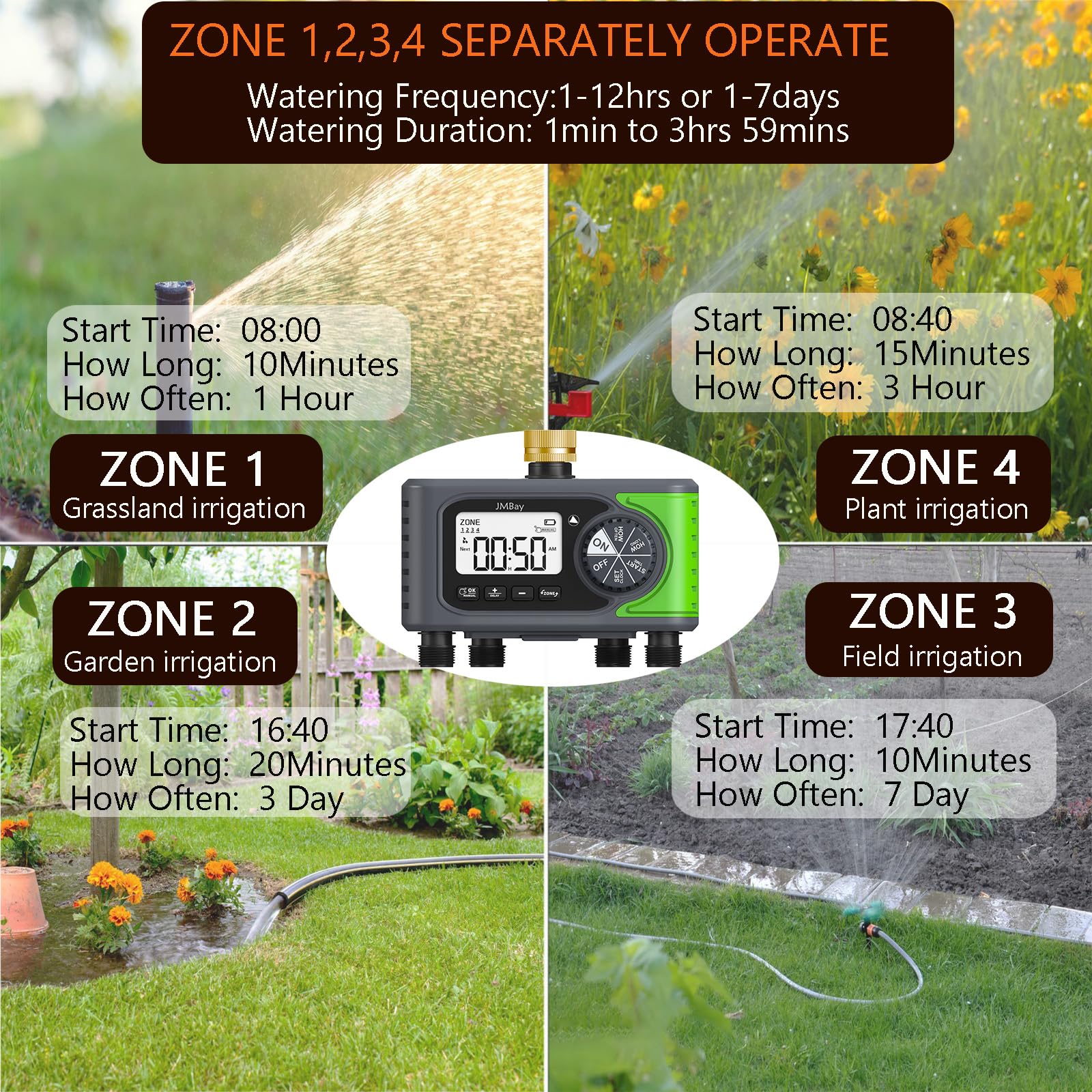4 Port Hose Timer 4-Zone Water Timer With Metal Threads - Programmable ...