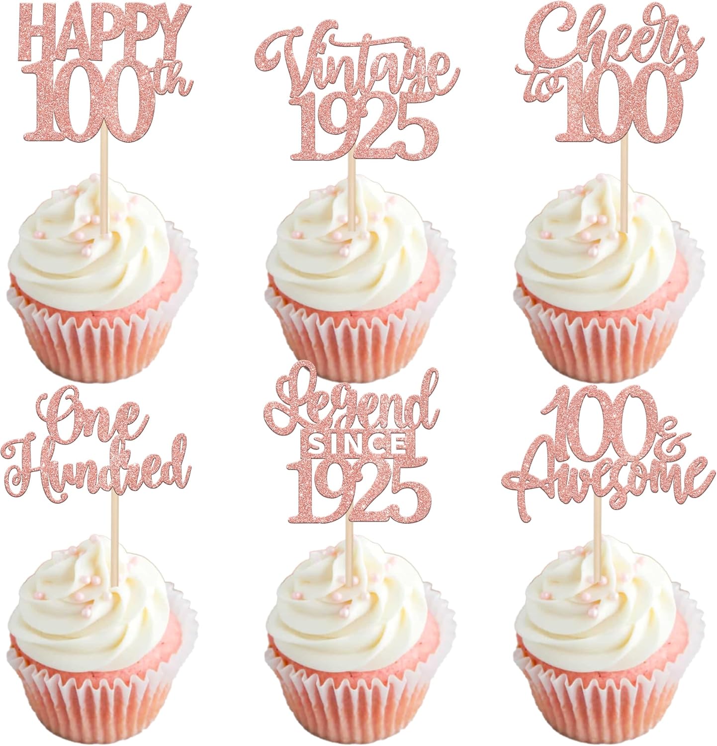 Amazon.com: 24PCS Happy 100th Birthday Cupcake Toppers Cheers to 100 ...