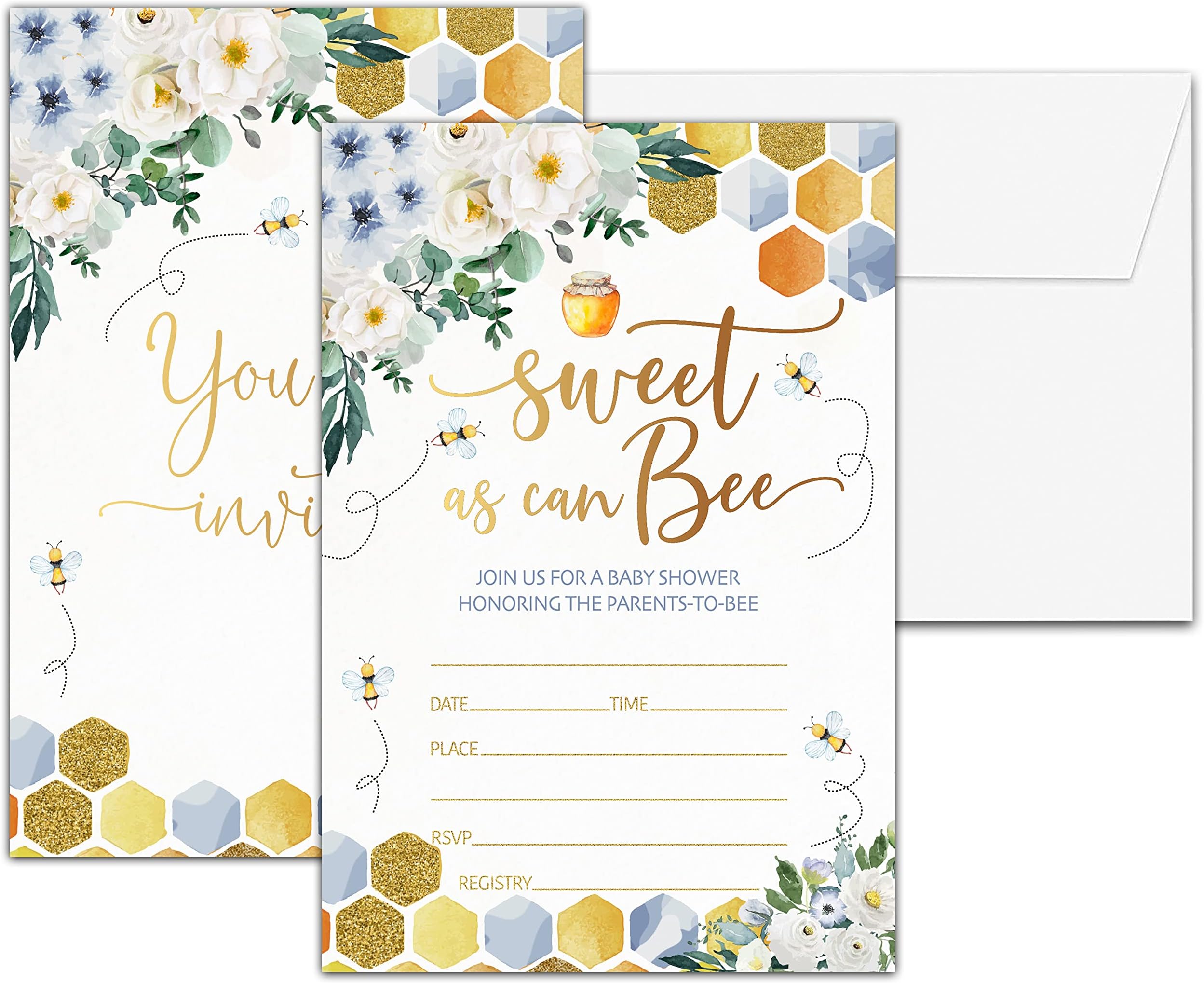 Amazon.com : Floral Bee Baby Shower Invitation with Envelopes Set of 20 ...