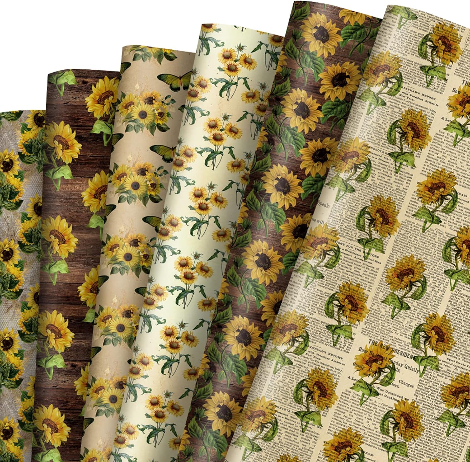 Amazon.com: Whaline 12 Sheet Sunflower Wrapping Paper Vintage Spring ...
