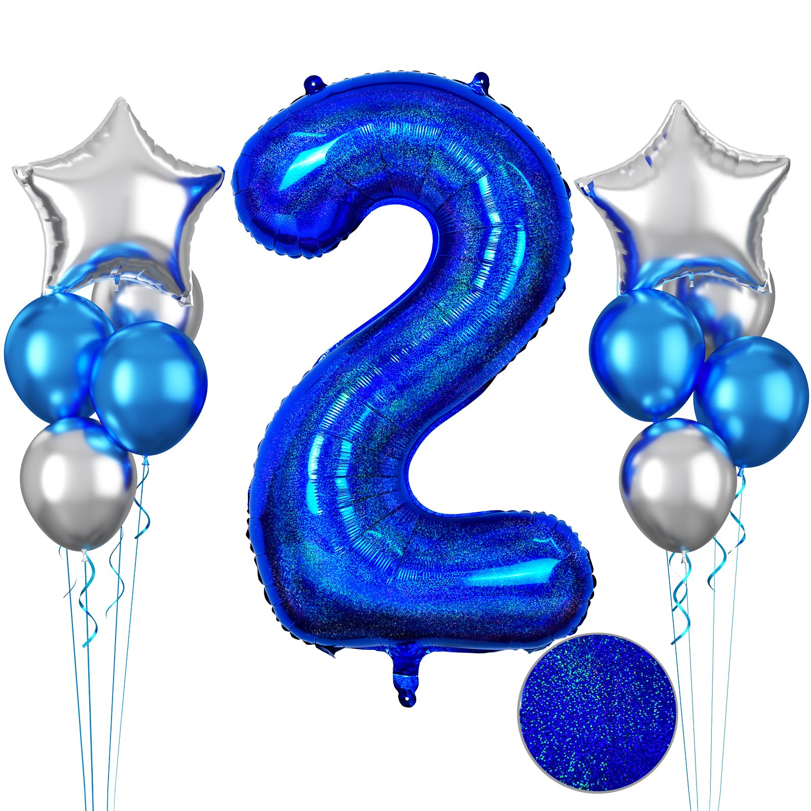 Amazon.com: Glitter Blue Number 2 Balloon, 40 Inch 2nd Birthday ...