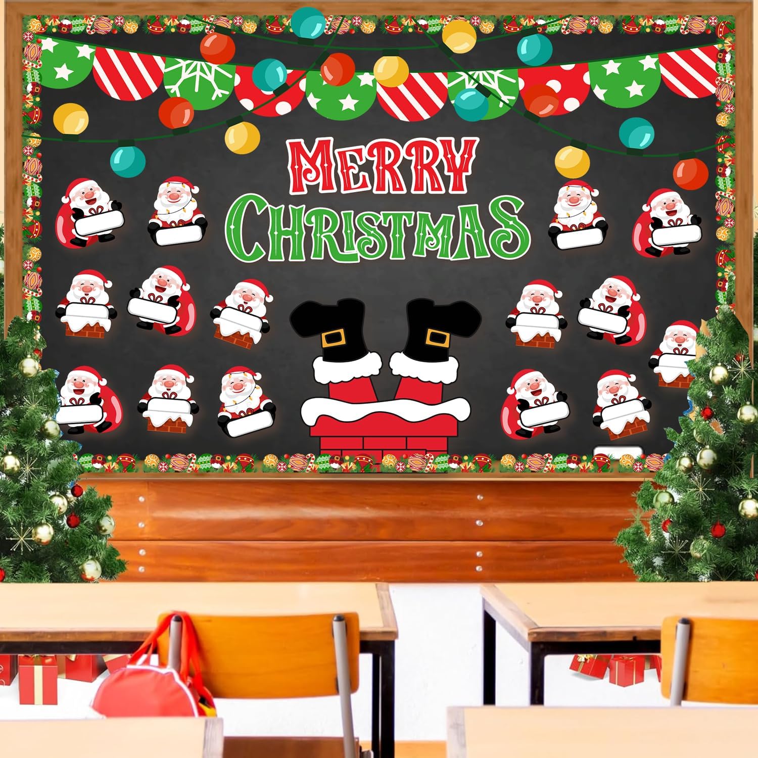 Amazon.com: Christmas Bulletin Boards Santa Claus Classroom Decorations ...