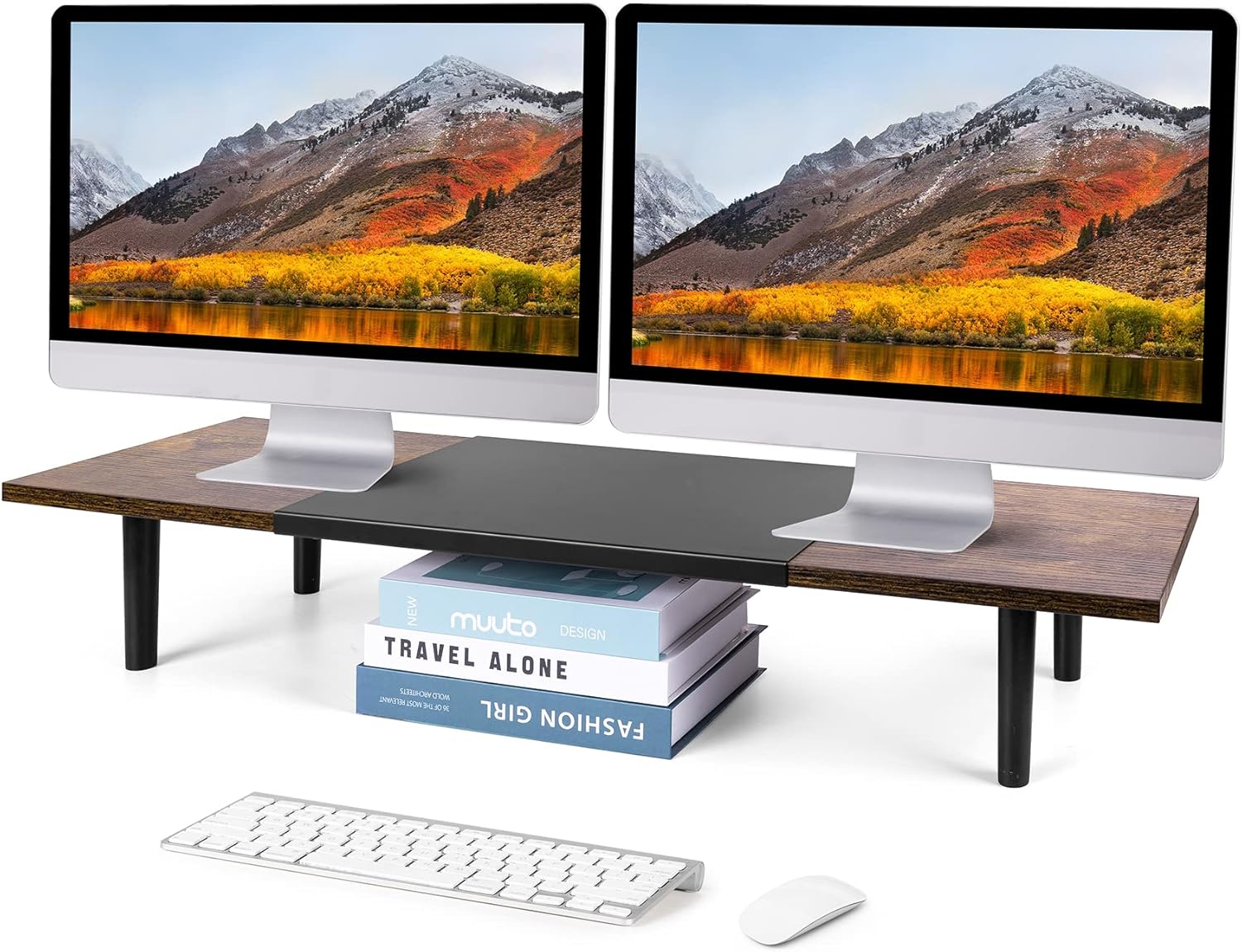 Amazon.com: LOTEYIKE Dual Monitor Stand for 2 Monitors, Large TV Riser ...