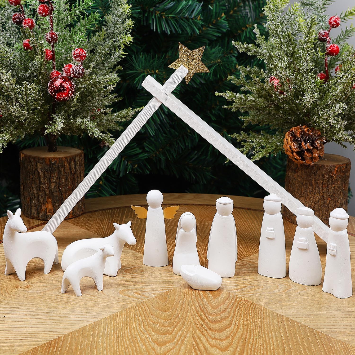 Juegoal Christmas Nativity Sets, Set of 11 White Mini Nativity Scene ...