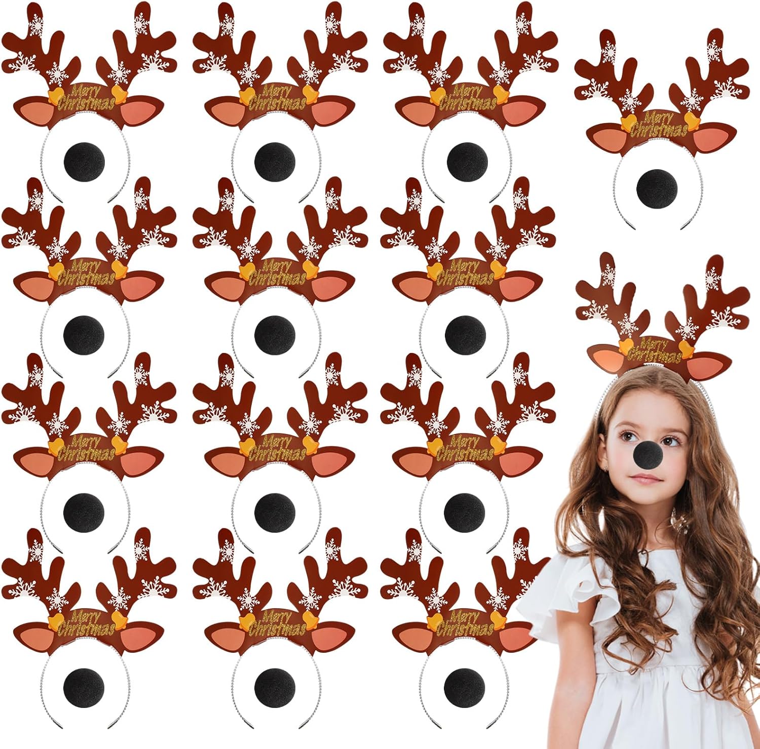 Amazon.com: Crowye 12 Set Reindeer Antlers Headbands with Black Clown ...
