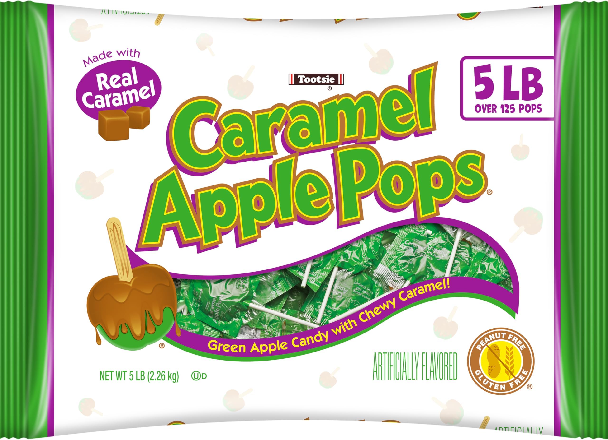Amazon.com : Tootsie Roll Caramel Apple Pops - Caramel Covered Green ...