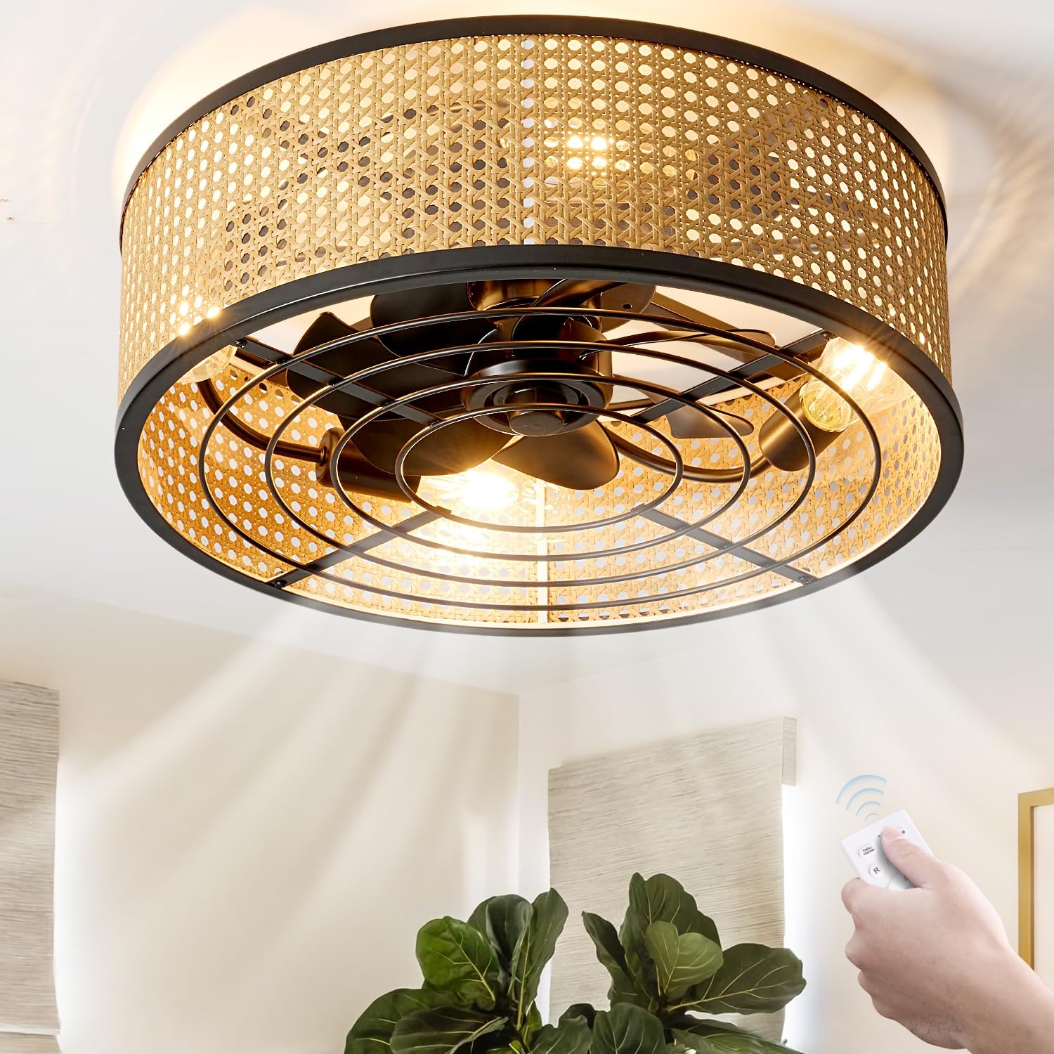 Amazon.com: luansky 20" Rattan Boho Ceiling Fan with Light, Enclosed ...