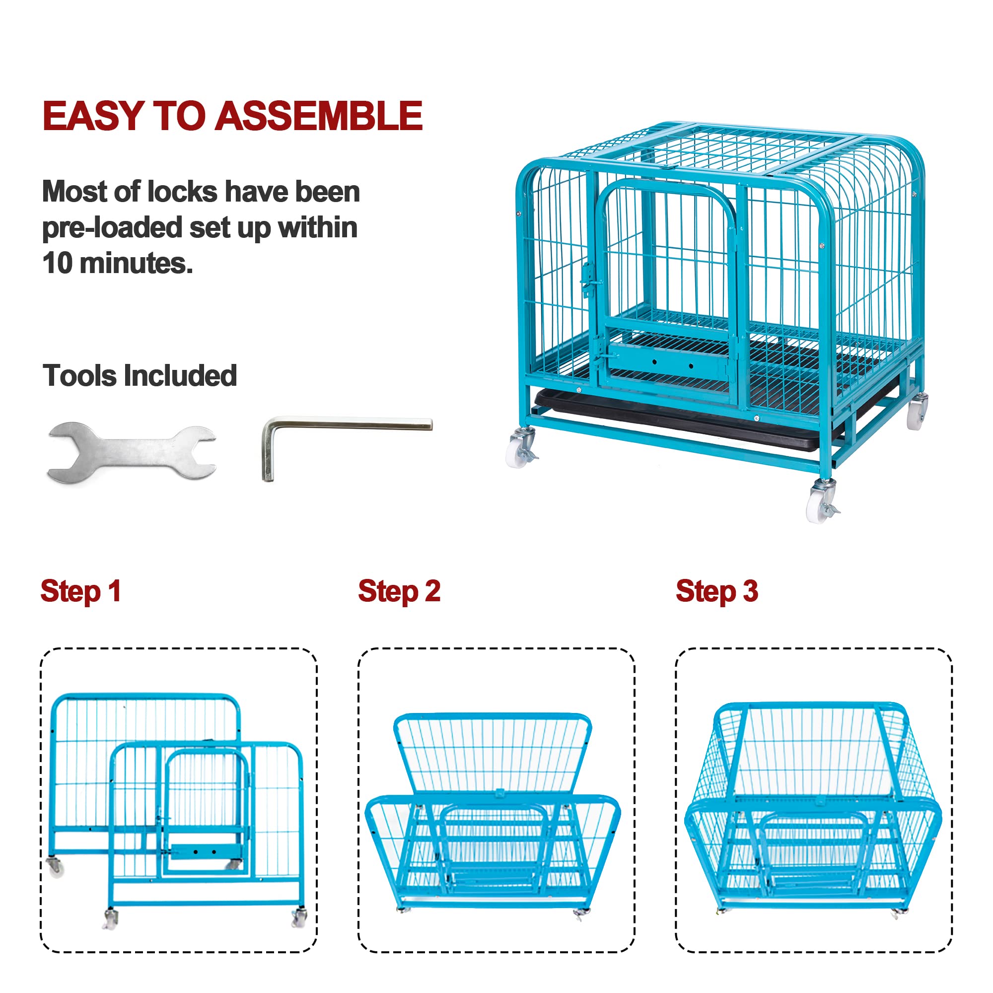 Heavy Duty Dog Crate QQXX Heavy Duty Dog Kennel With Wheels - 30" Light ...
