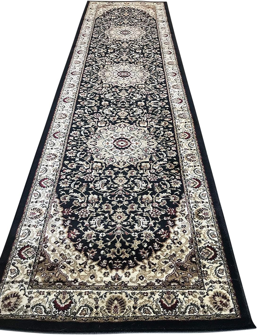 Amazon.com: Traditional Long Runner Area Rug Black Burgundy Green Beige ...