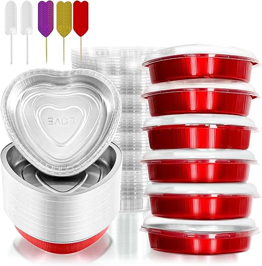 Amazon.com: yeload 48 Pack 8 Inch Heart Shaped Cake Pans with Lids ...