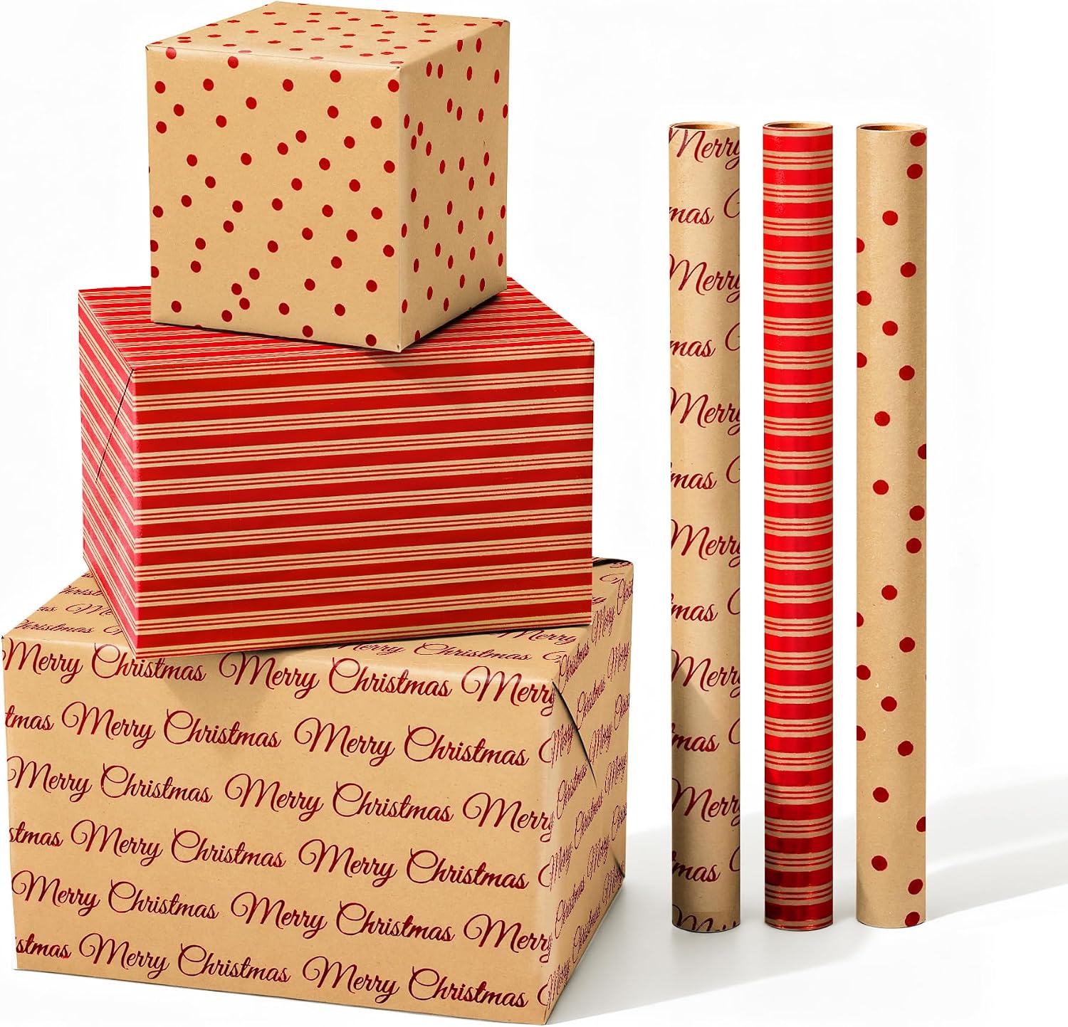 Amazon.com: Neloheac Red and Brown Recyclable Kraft Christmas Wrapping ...