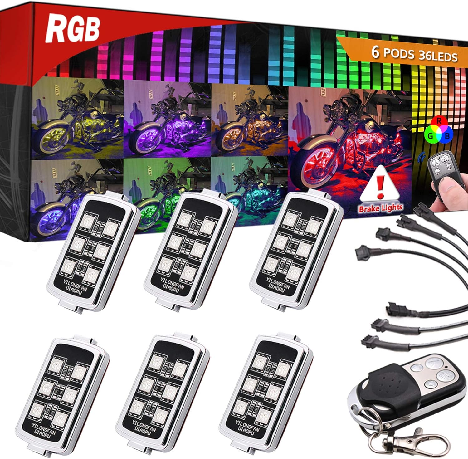 Motorcycle Underglow Neon LED Accent Light Kit - 6pcs Pods Multi-Color ...