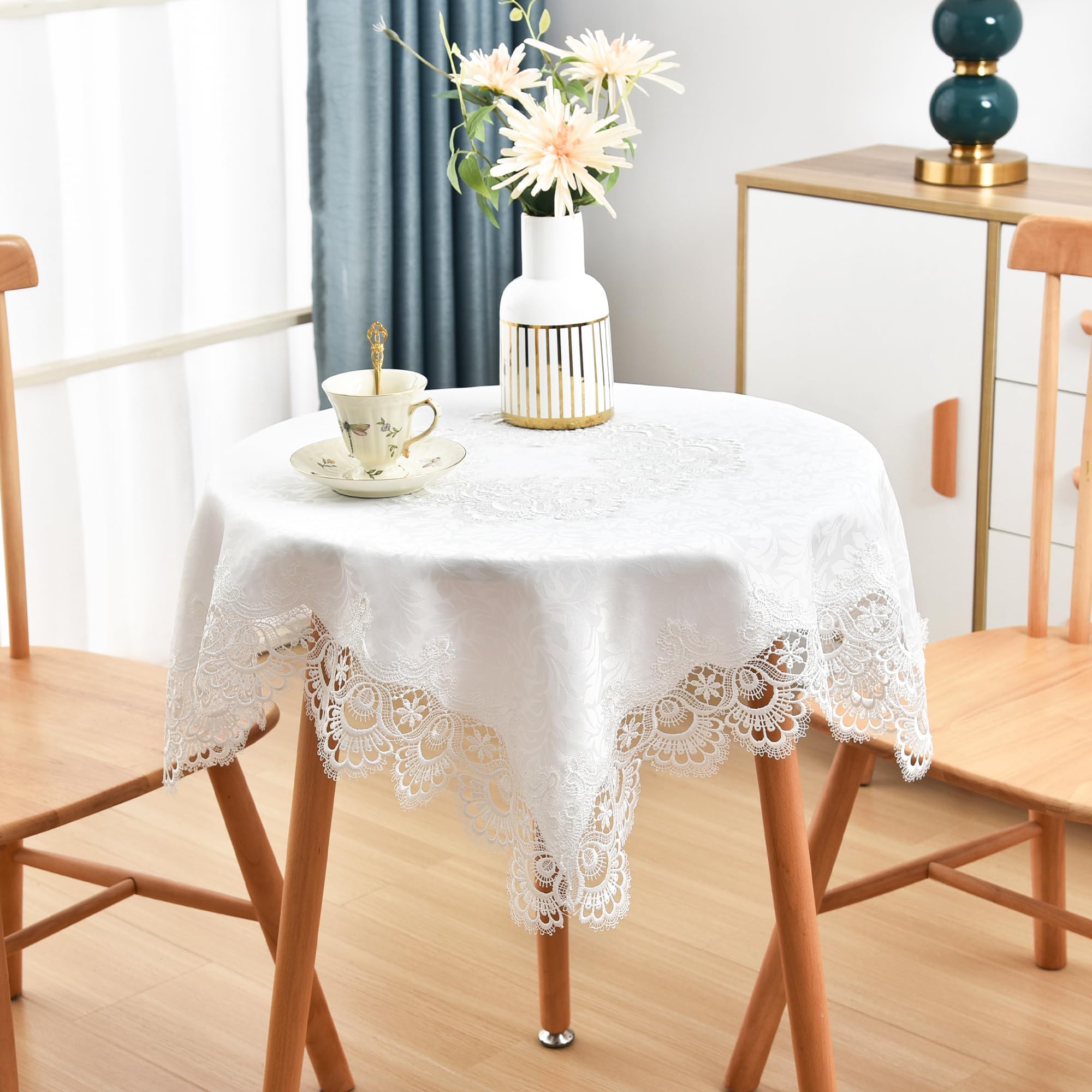 Amazon.com: Wolkemer Small Square Tablecloth Elegant White Lace ...