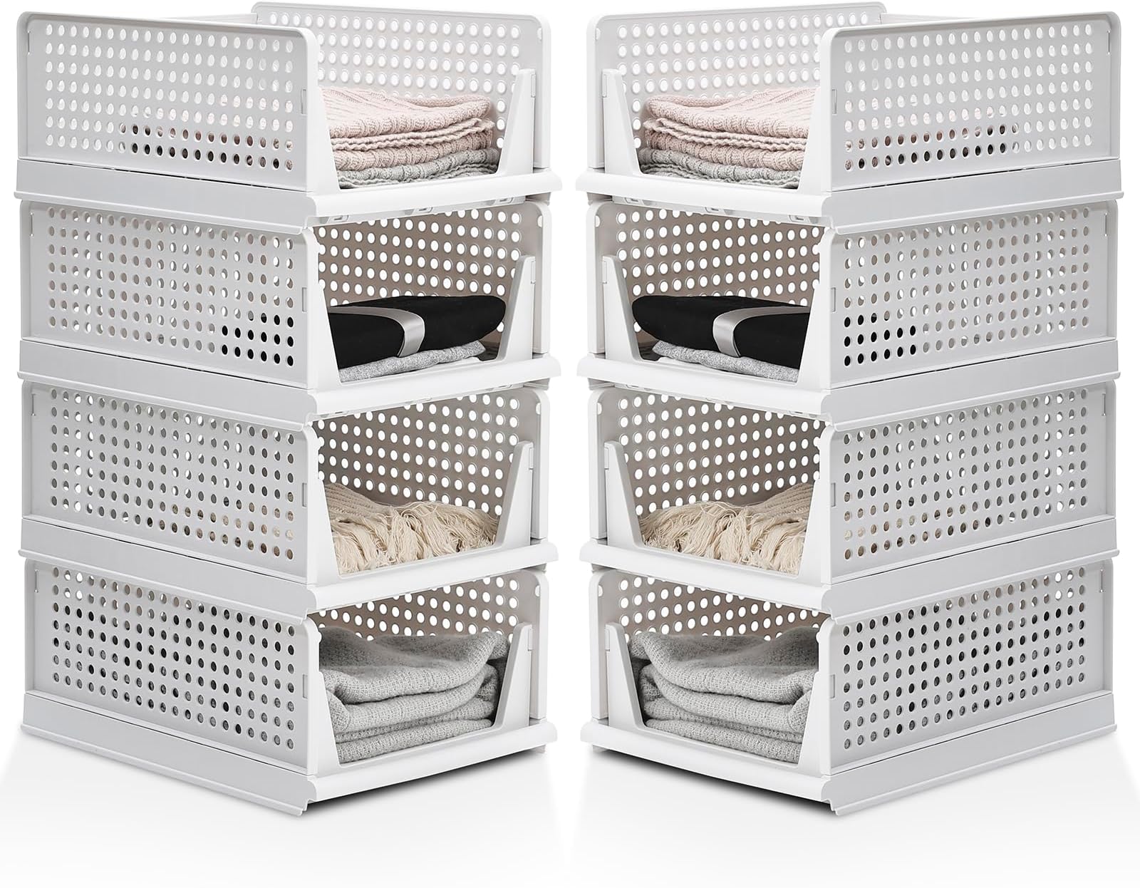 Qivange Wardrobe Storage Organiser Set of 8 Stackable Drawer Organiser ...