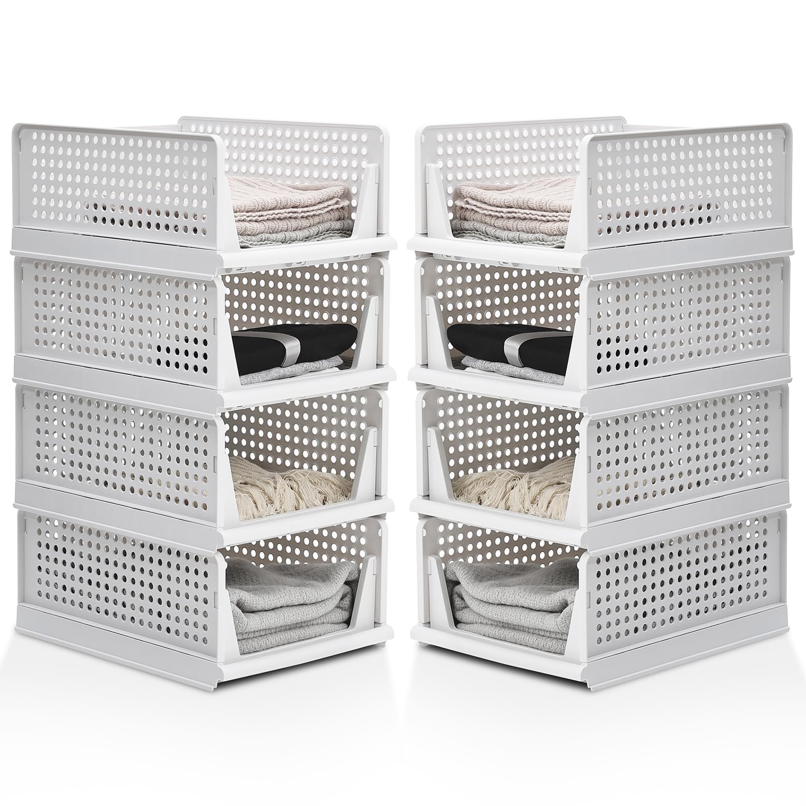 Qivange Wardrobe Storage Organiser Set of 8 Stackable Drawer Organiser ...