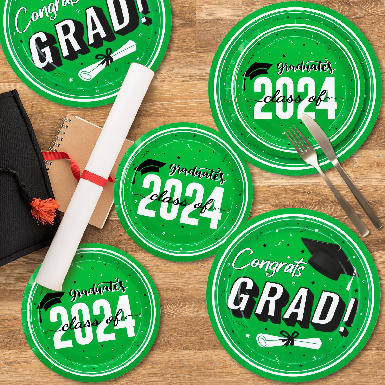 Snapklik.com : Green Graduation Party Plates, 100 Pack Graduation ...