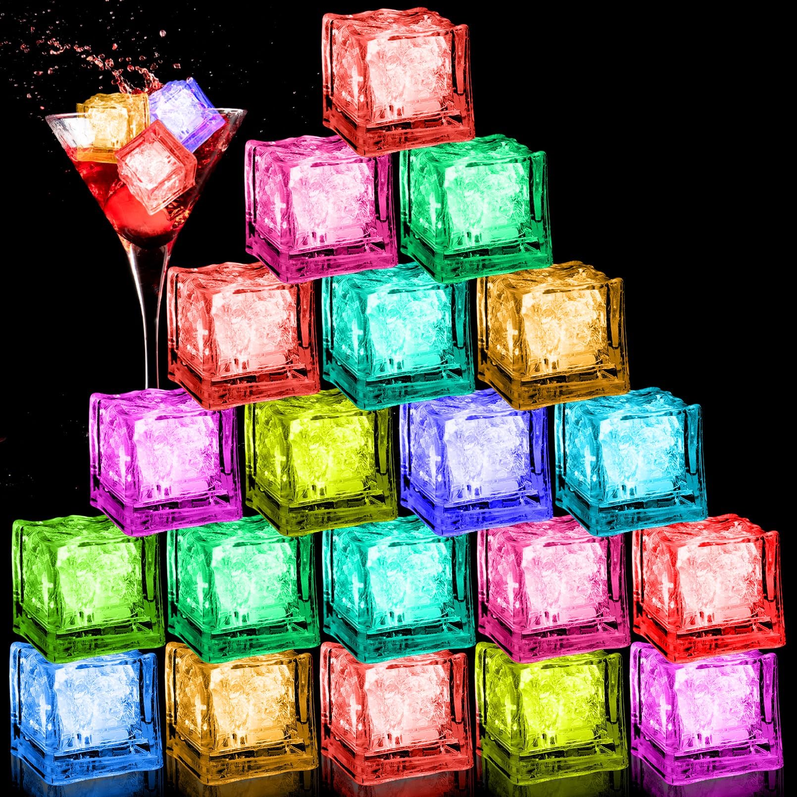 Amazon.com: Ycxvacop 24 Pcs Light Up Ice Cubes - Waterproof LED Ice ...