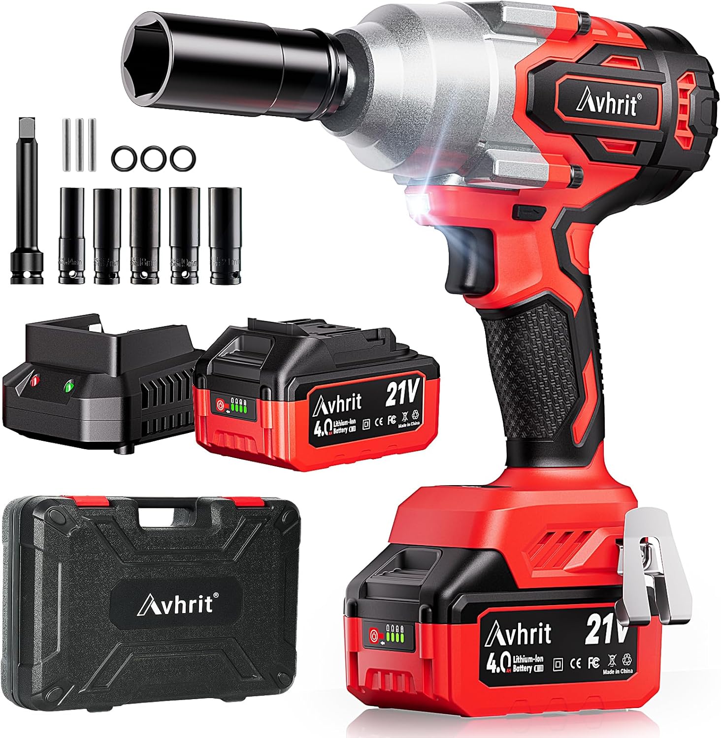 630Ft-lbs (850N.m) Cordless Impact Wrench, Avhrit 1/2 Impact Gun w/a ...