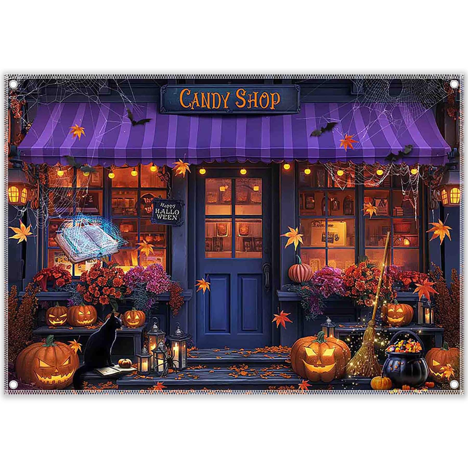 Amazon.com : ZTHMOE Fabric 8x6ft Halloween Candy Shop Photography ...