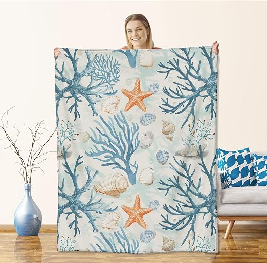 Amazon.com: cromcu Coastal Coral Reef Flannel Throw Blanket 60x50 Inch ...
