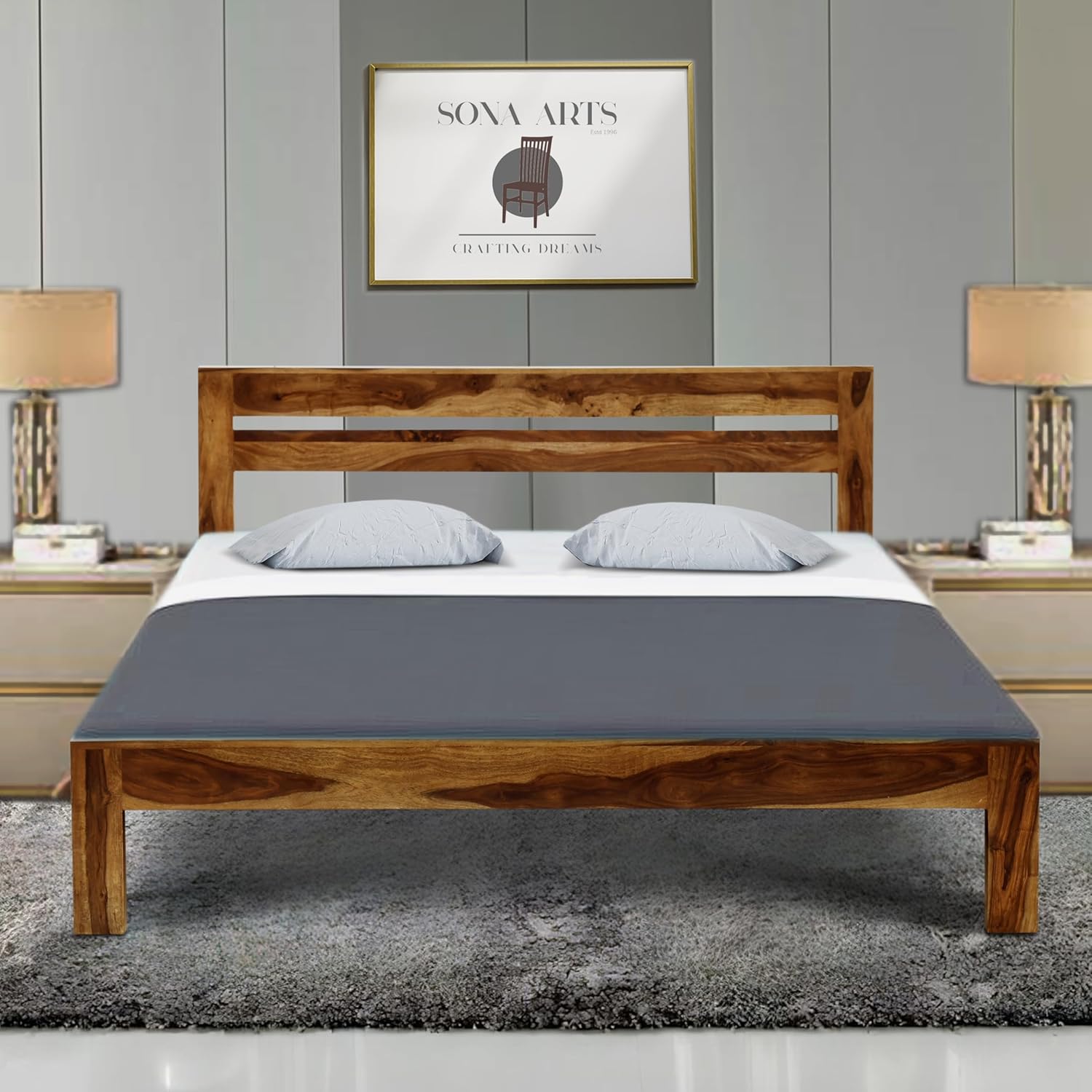 SONA ART & CRAFTS Sheesham Wood King Size Bed Without Storage Solid ...