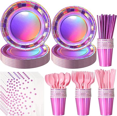 Amazon.com: Iridescent Pink Party Supplies Decorations Serve 25, Hot ...