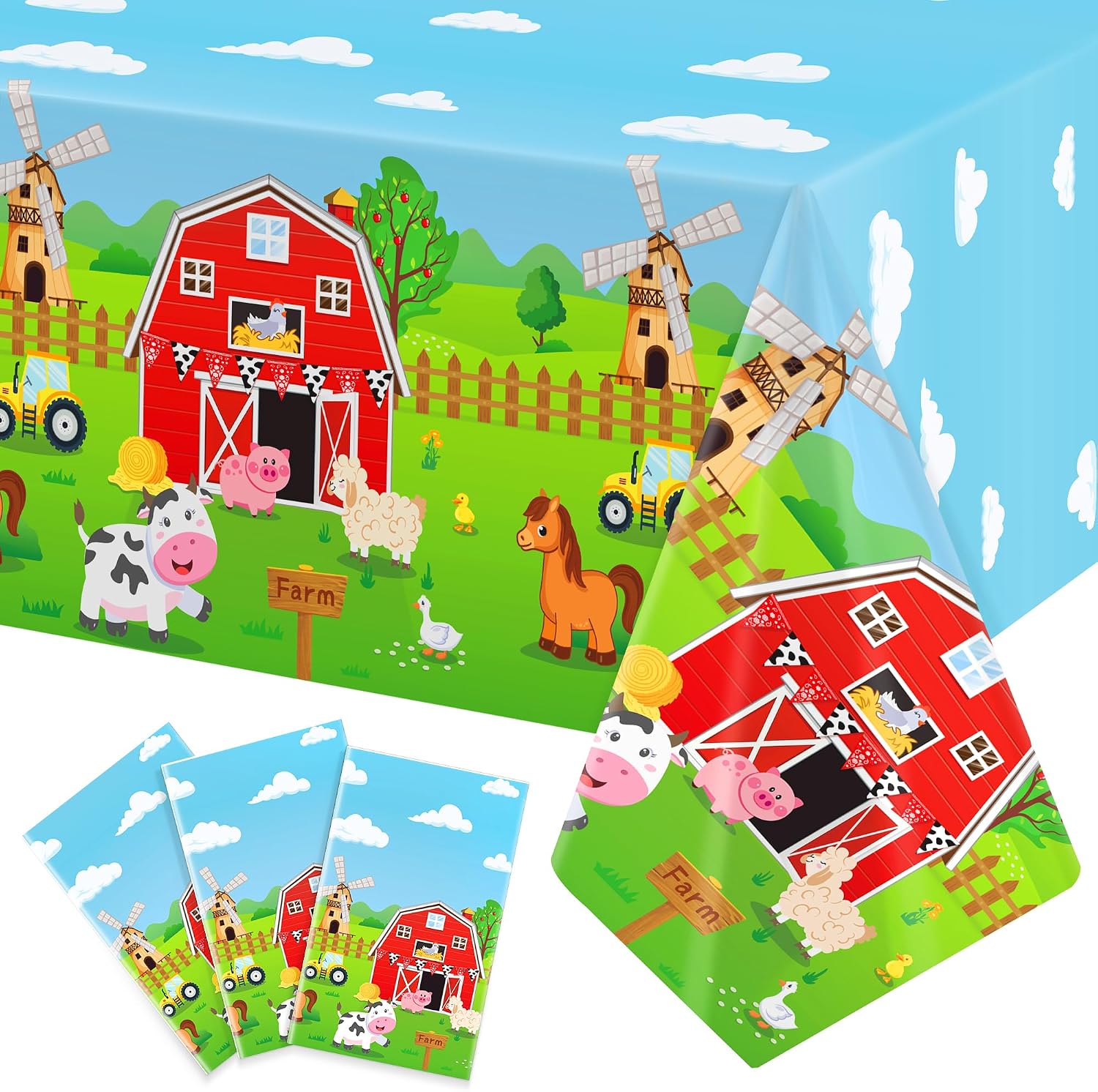 Amazon.com: Syxdwz 3Pack Farm Tablecloth Farm Animal Birthday Party ...