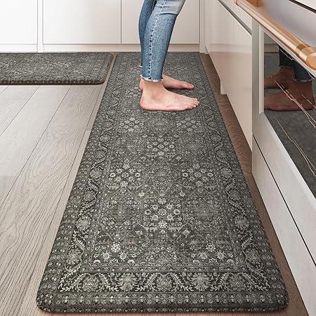 KIMODE Lot de 2 tapis de cuisine anti-fatigue, tapis de cuisine vert ...