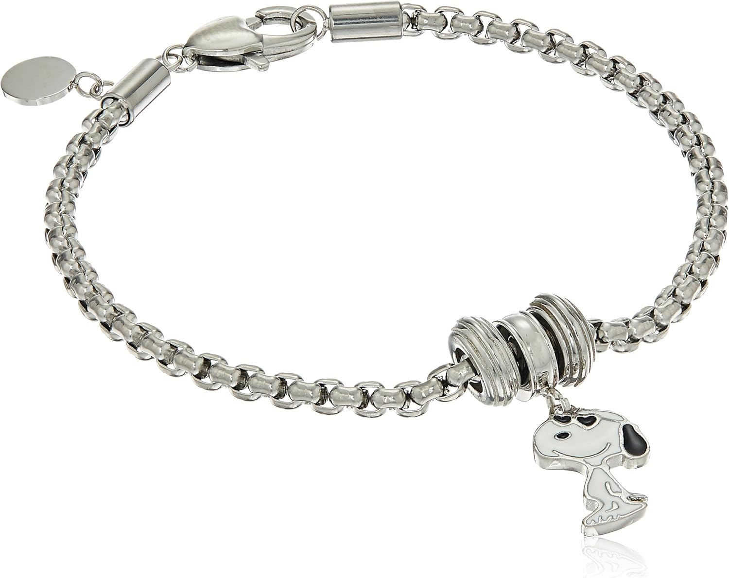 Amazon.com: Peanuts Stainless Steel Snoopy Bead Charm Bracelet ...