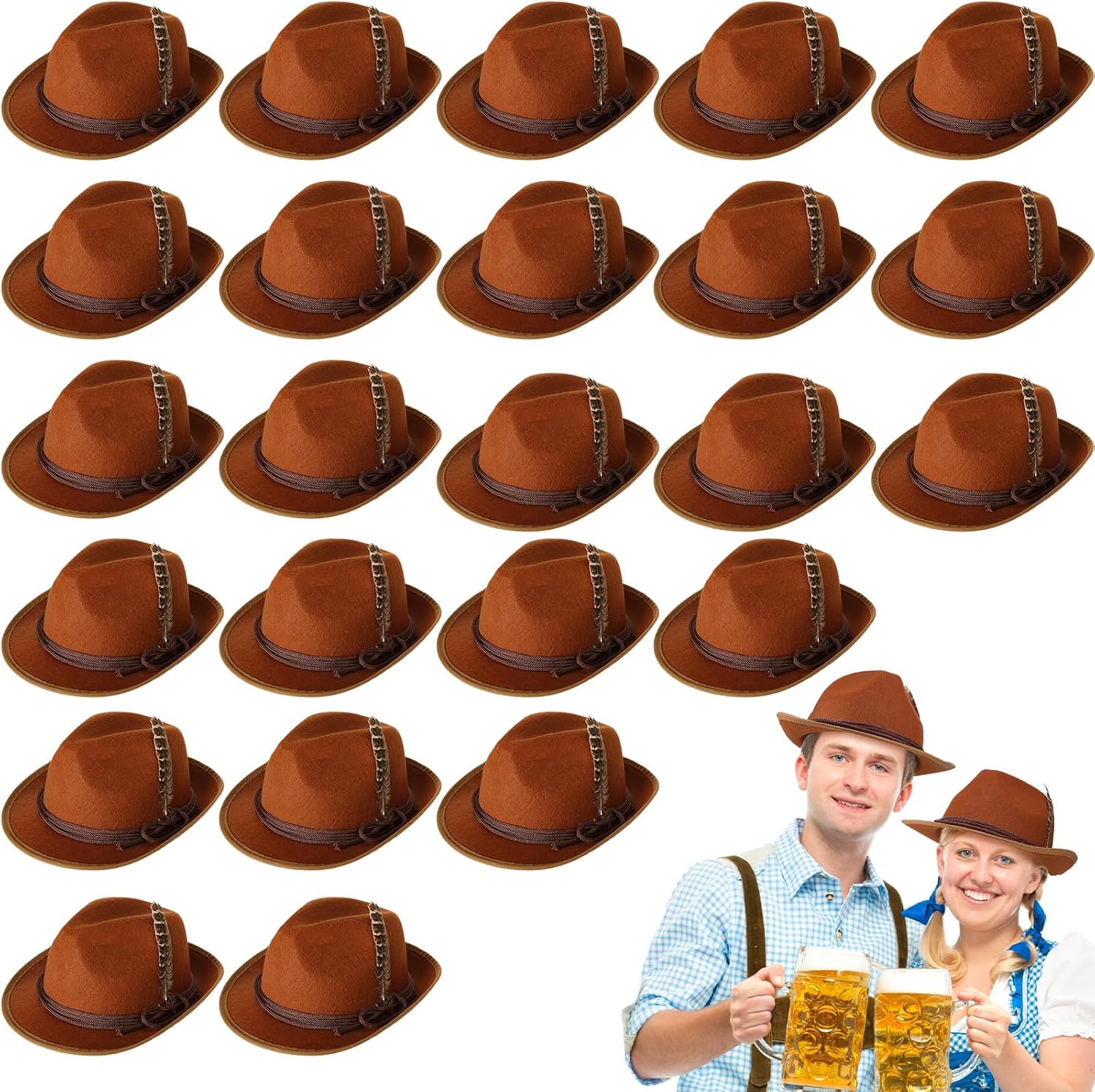 Amazon.com: Toulite 24 Pcs Oktoberfest Hat Brown Bavarian with Feather ...