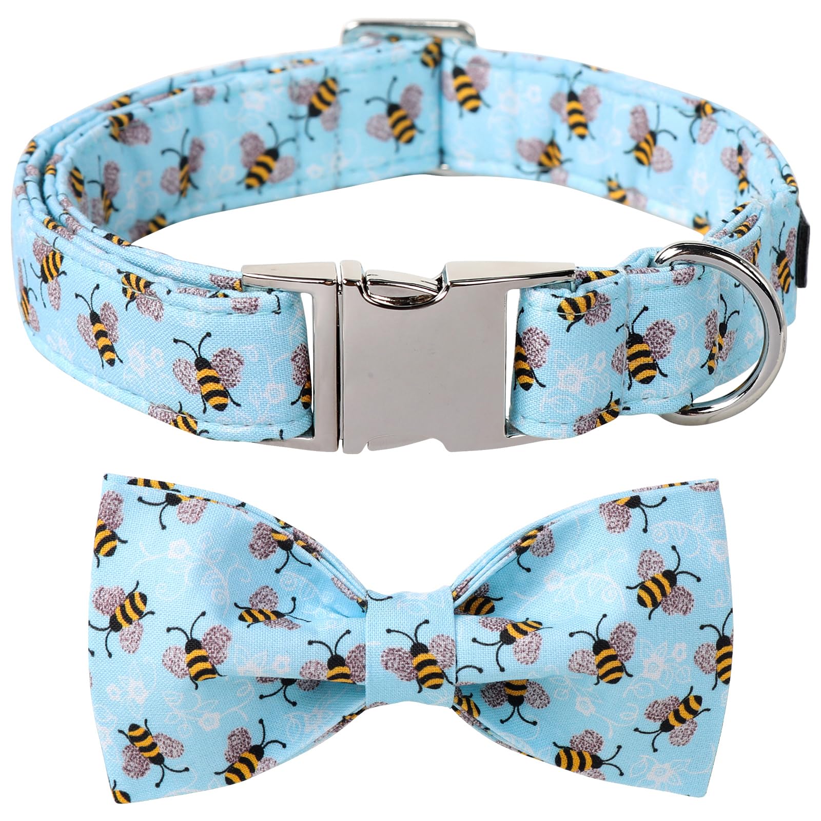 Amazon.com : Maca Bates Blue Bee Dog Collar with Bow Bowtie for Dogs ...
