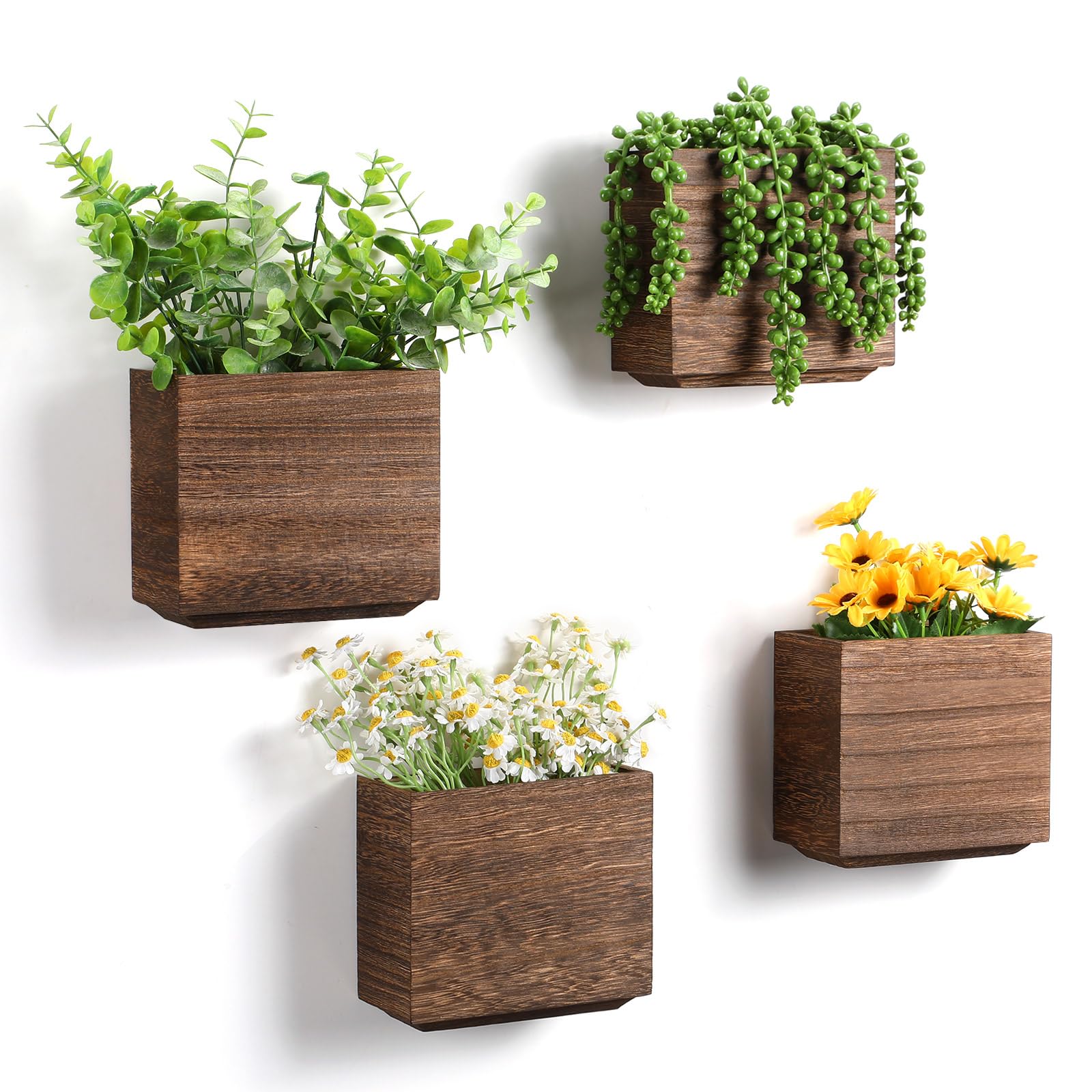 Amazon.com: Qinyoung 4 Pack Wood Wall Planters Natural Hanging Plant ...