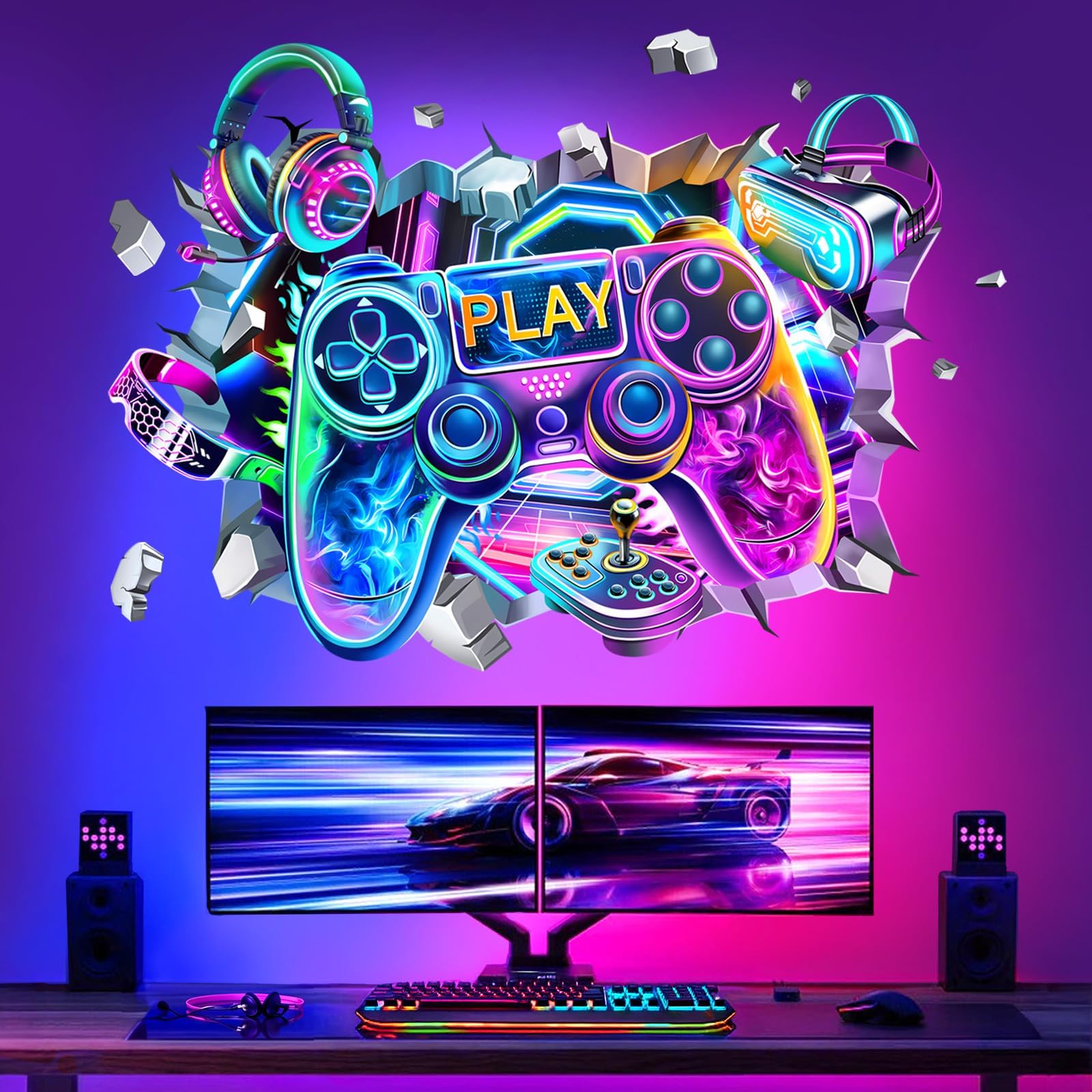 Amazon.com: decalmile Large 3D Game Wall Decals Video Gaming Gamer ...