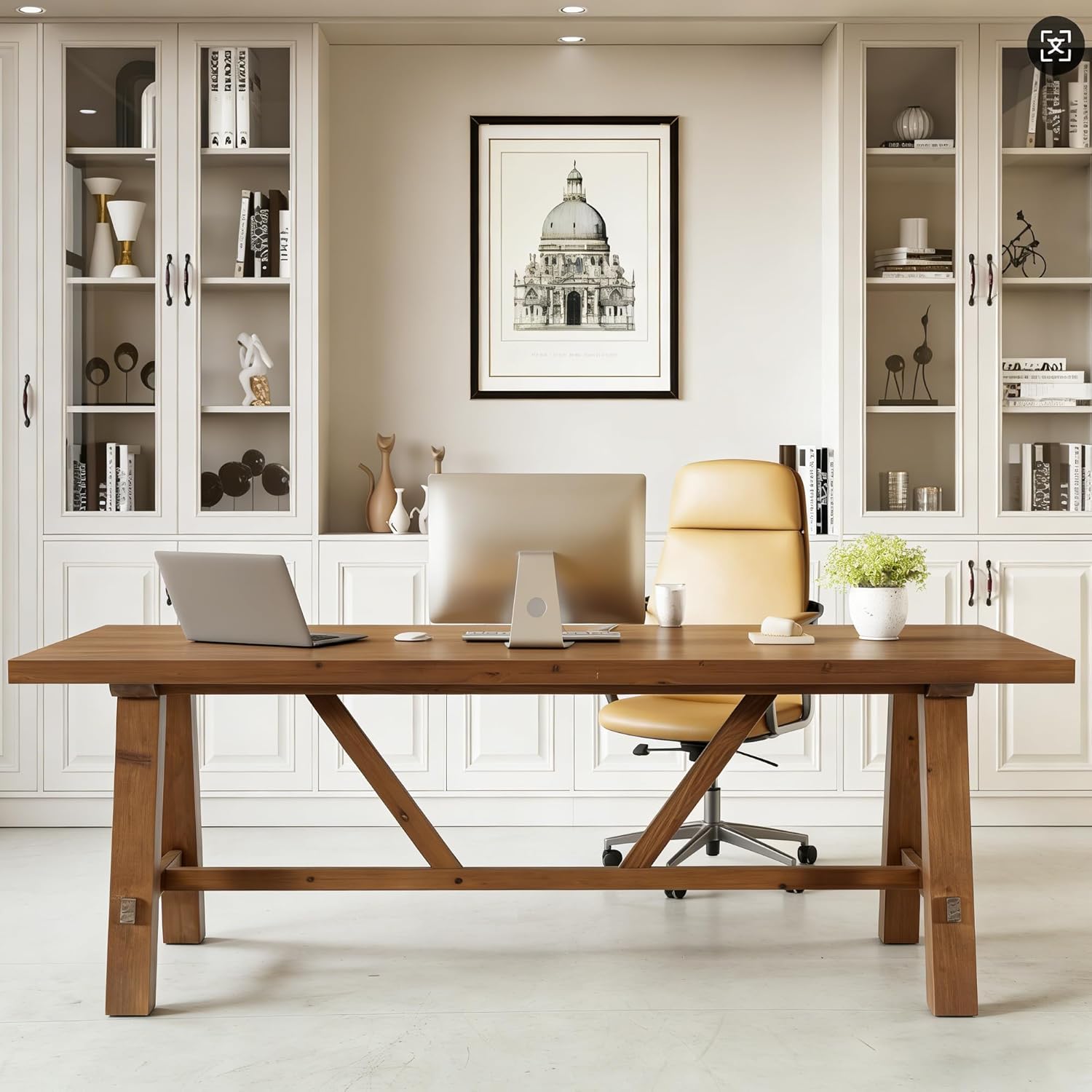 Amazon.com: LITTLE TREE 70.87" Long Large Wood Desks, Solid Wood Office ...