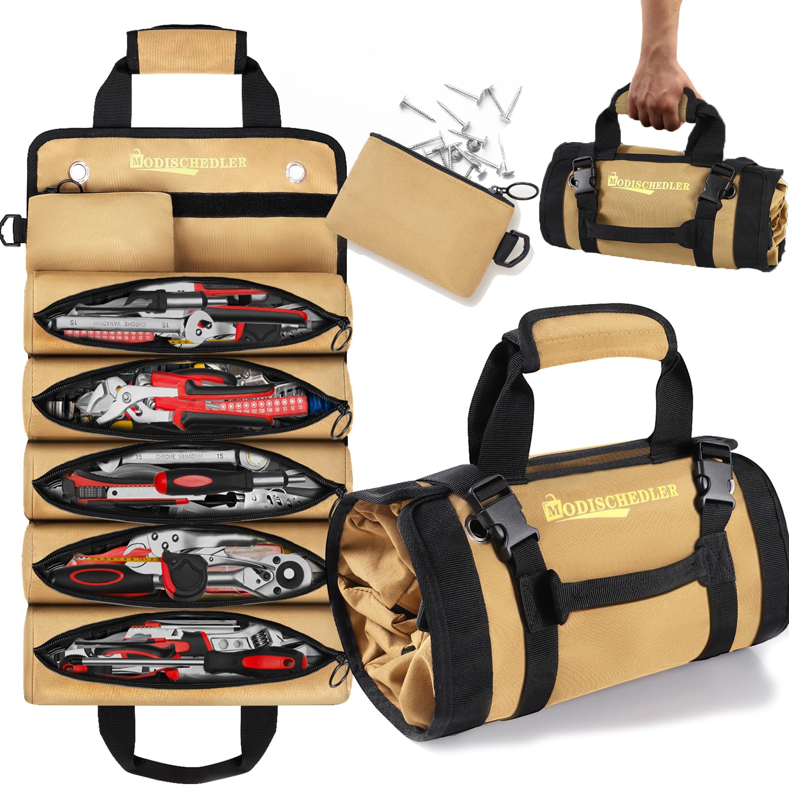 MODISCHEDLER Tool Roll Bag, Expanded 5 Compartments and 2 Removable ...