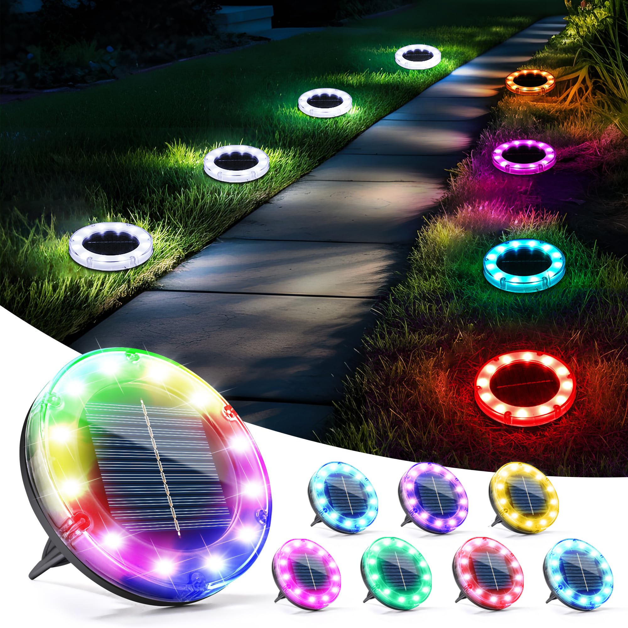 Solpex Solar Lights Outdoor Garden, 12LEDs Multicolor Solar Ground ...