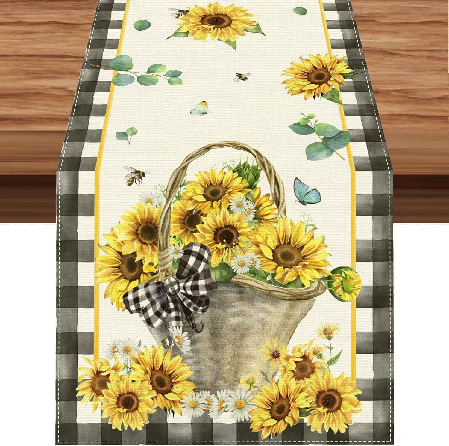 Amazon.com: FIFESMALL Linen Red and White Buffalo Check Plaid Sunflower ...