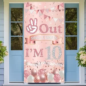Amazon.com: Out Single Digits I'm 10 Door Banner Rose Gold Happy 10th ...